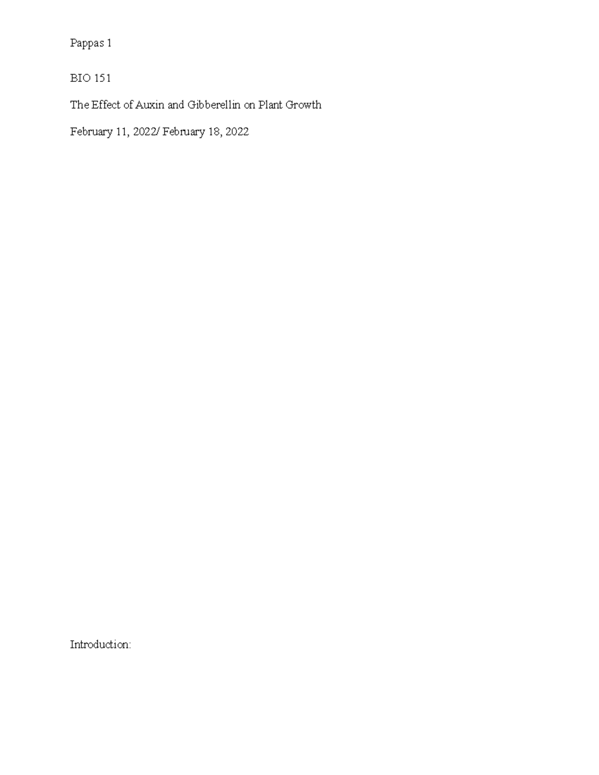 Bio Lab Report Plant Growth Bio 151 The Effect Of Auxin And