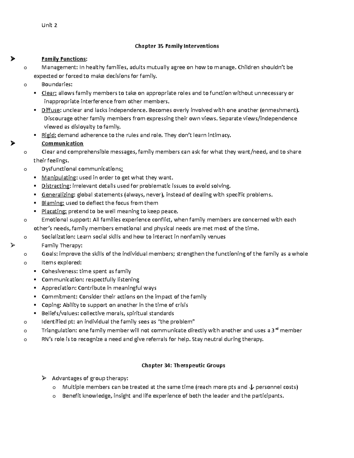 Unit 2 study guide - Chapter 35 Family Interventions Family Functions ...