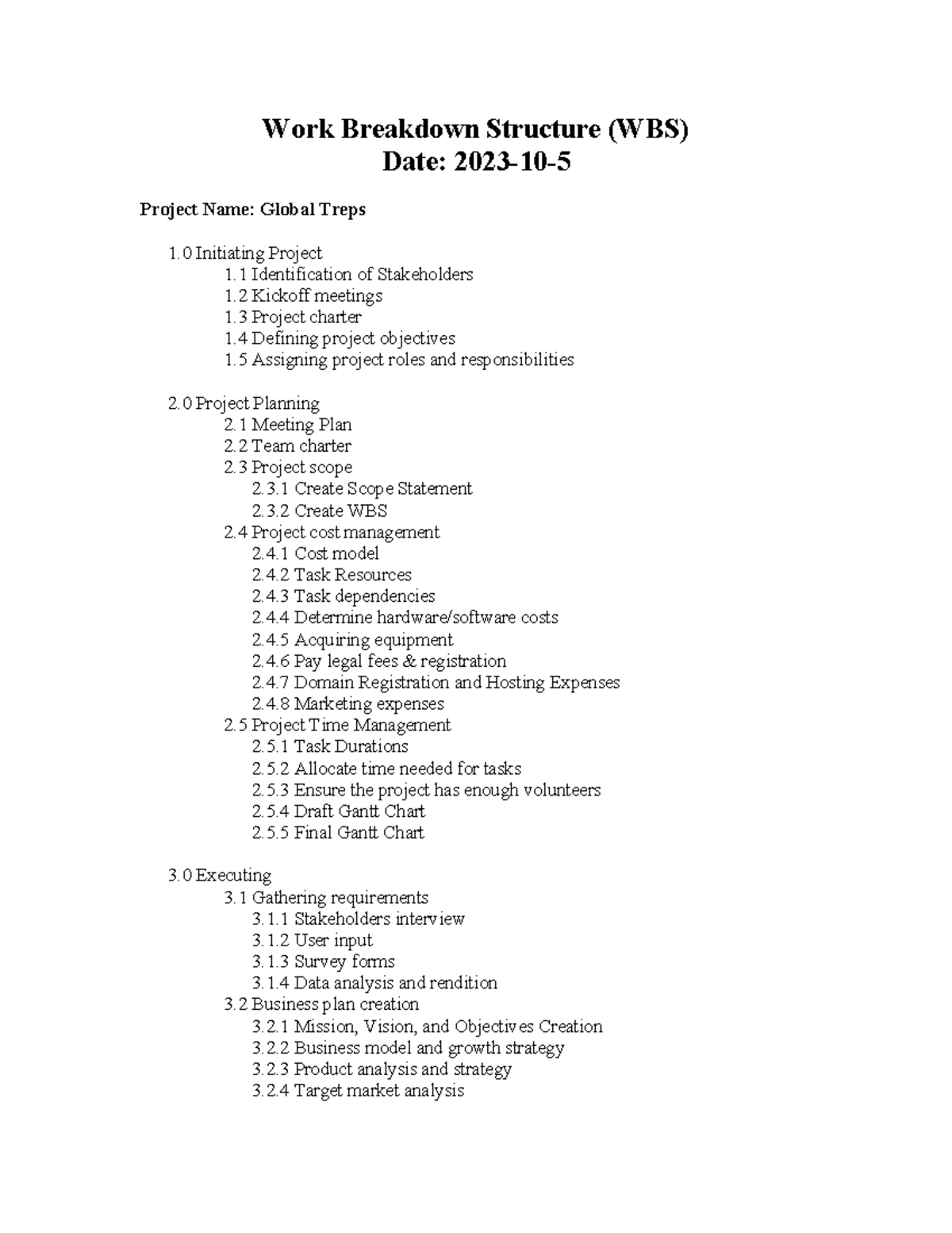 Work Breakdown Structure 1 - 3 Create Scope Statement 2.3 Create WBS 2 ...
