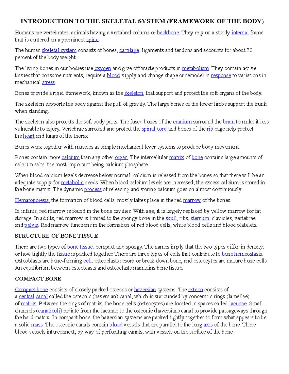 Skeletal system - Lecture notes 1 - INTRODUCTION TO THE SKELETAL SYSTEM ...