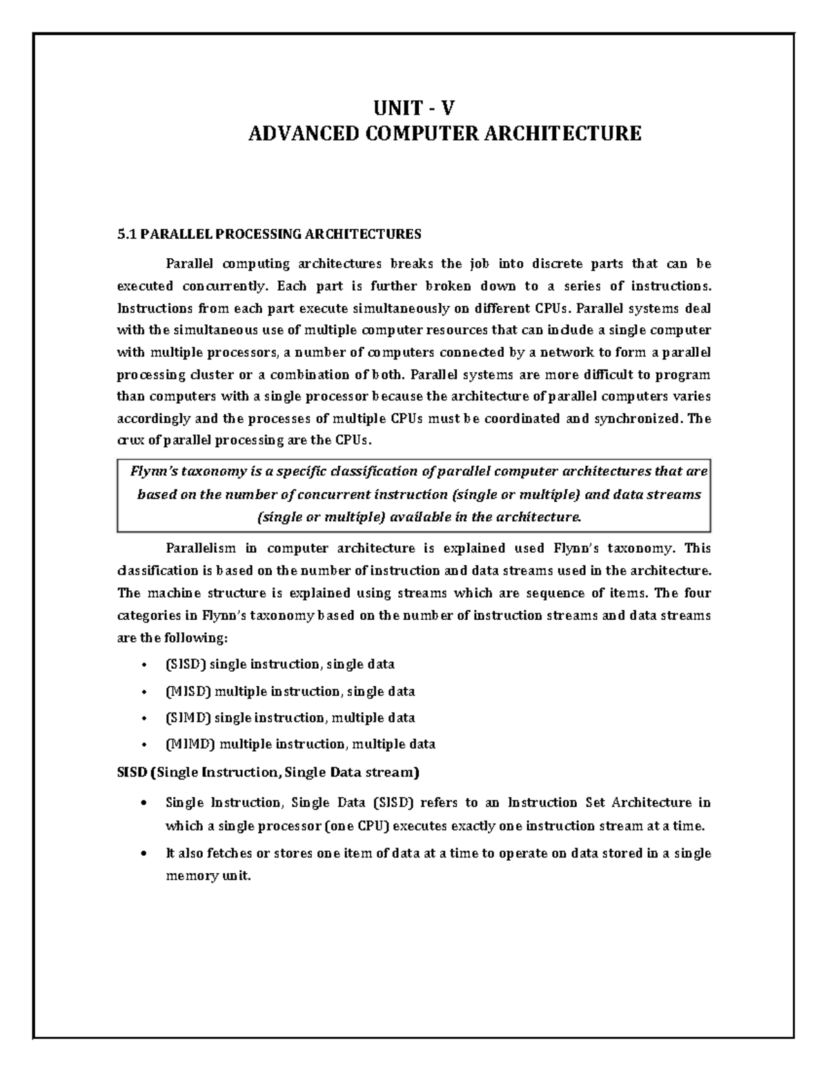 Unit 5 - Notes - UNIT - V ADVANCED COMPUTER ARCHITECTURE 5 PARALLEL ...