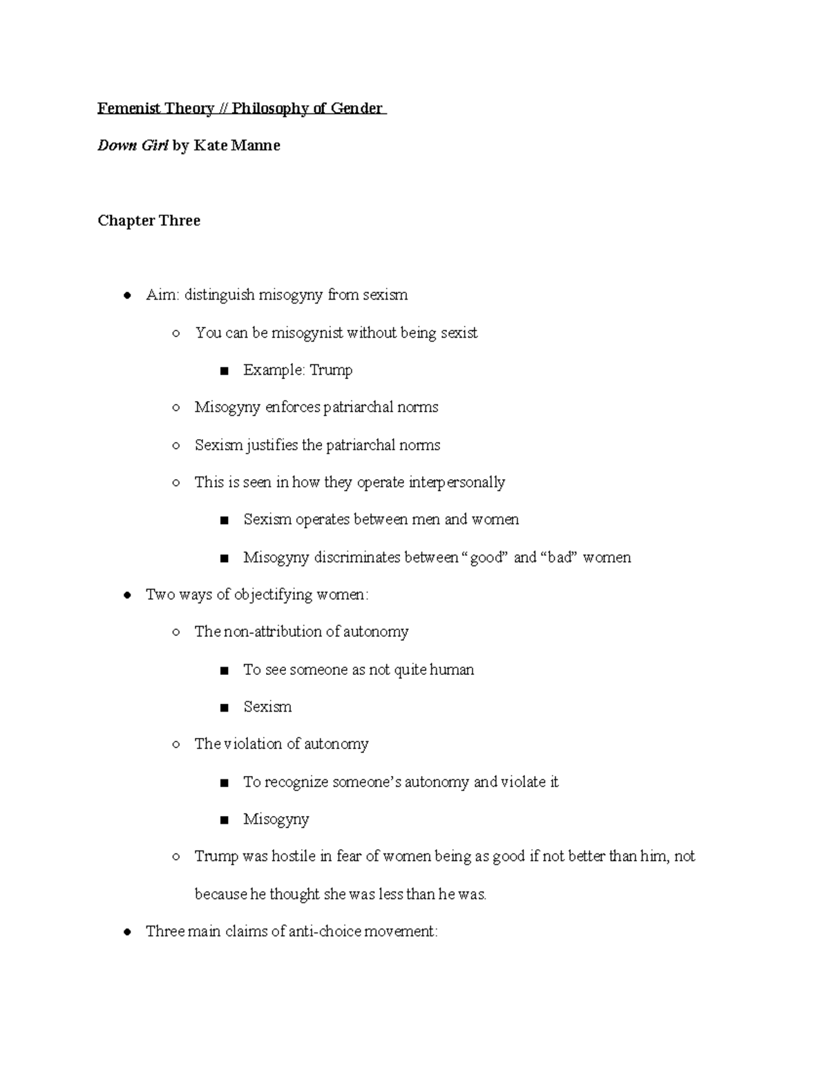 Kate Manne Chapter 3-5 - Femenist Theory // Philosophy of Gender Down ...