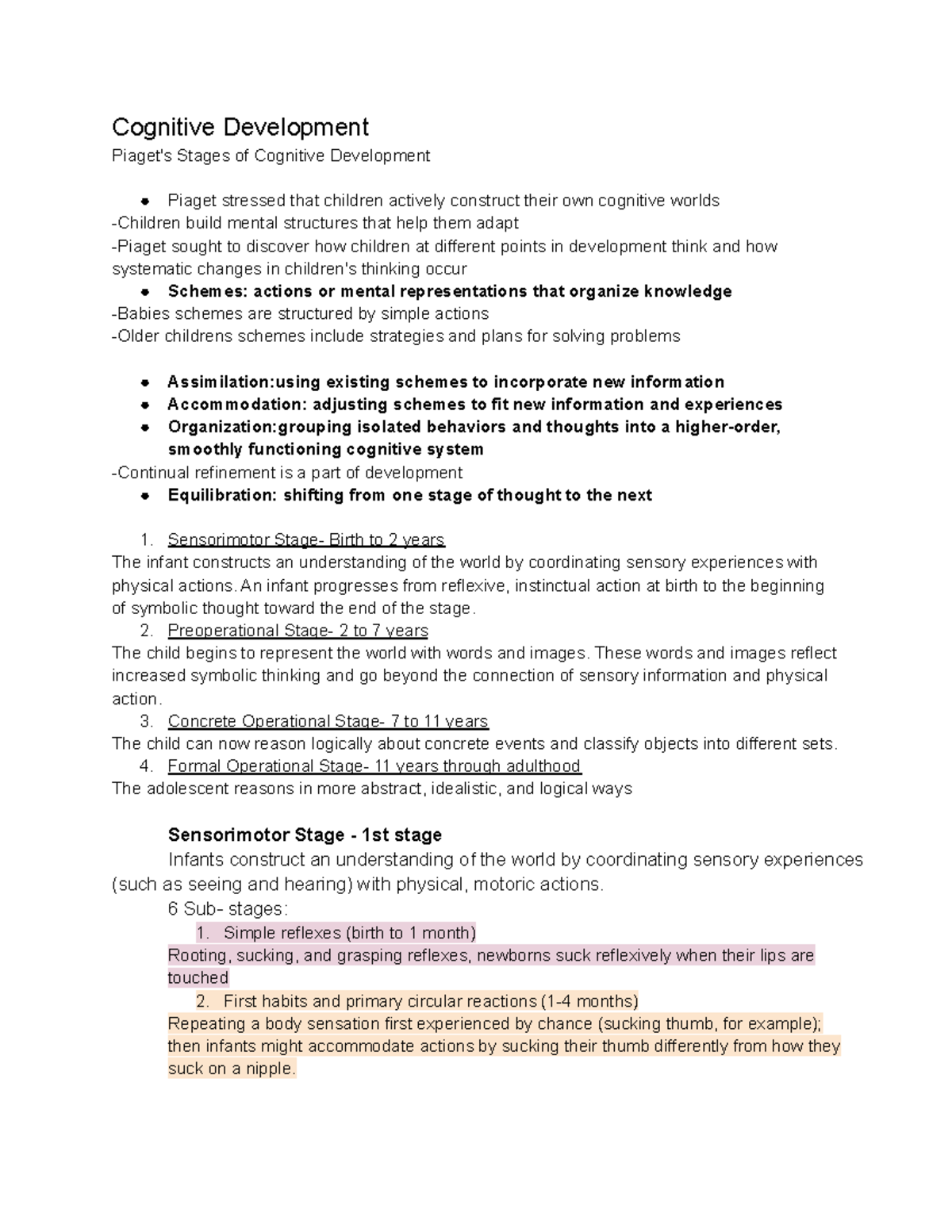 Chapter 6 Pych of Human development - Cognitive Development Piaget's ...