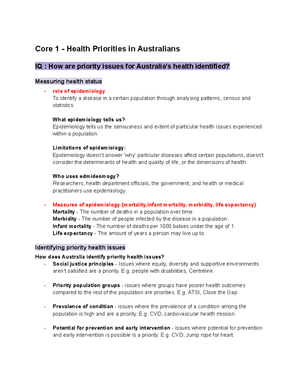 Pdhpe - Core 1 - Health Priorities in Australians - Core 1 - Health ...