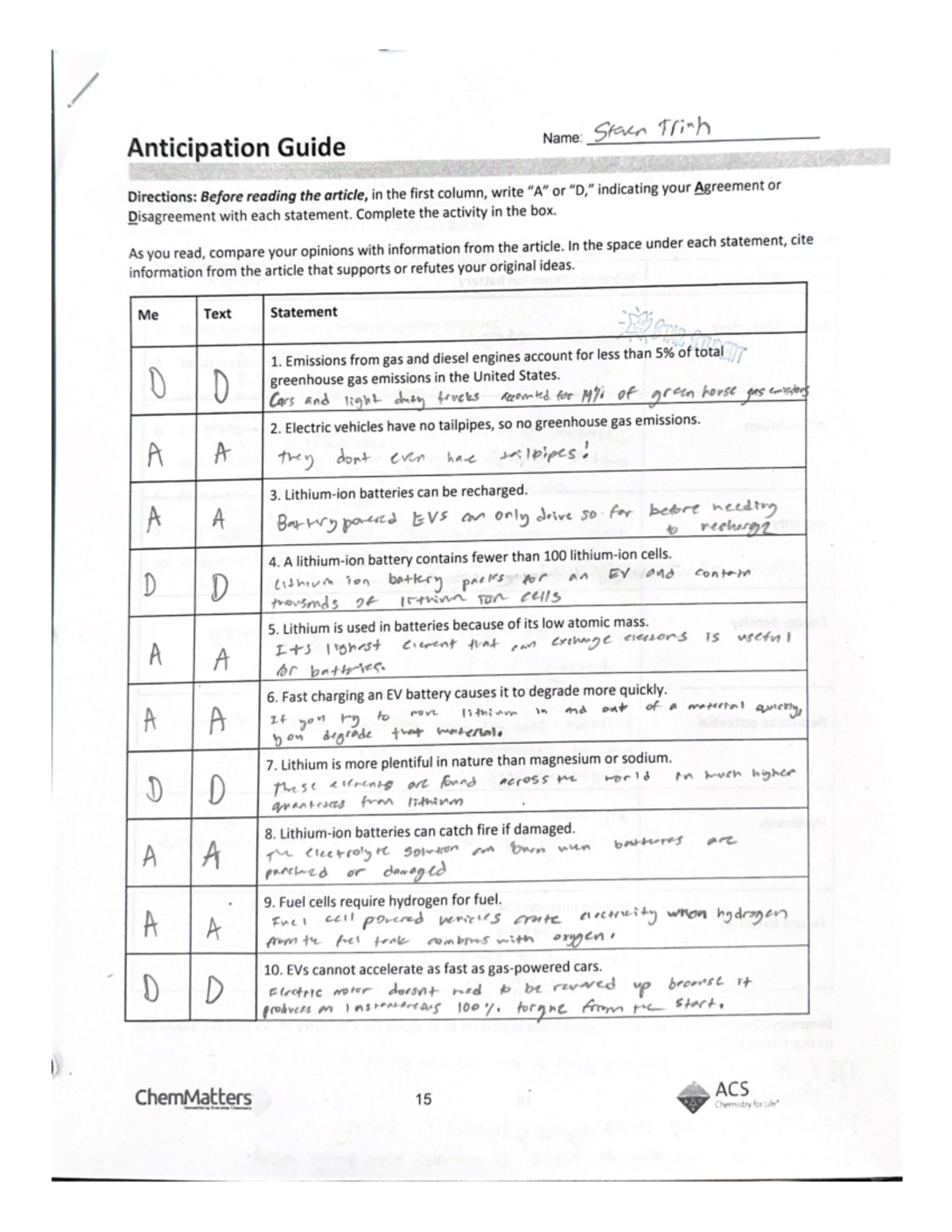 Anticipation Guide - Complete the activity in the box. As you read ...