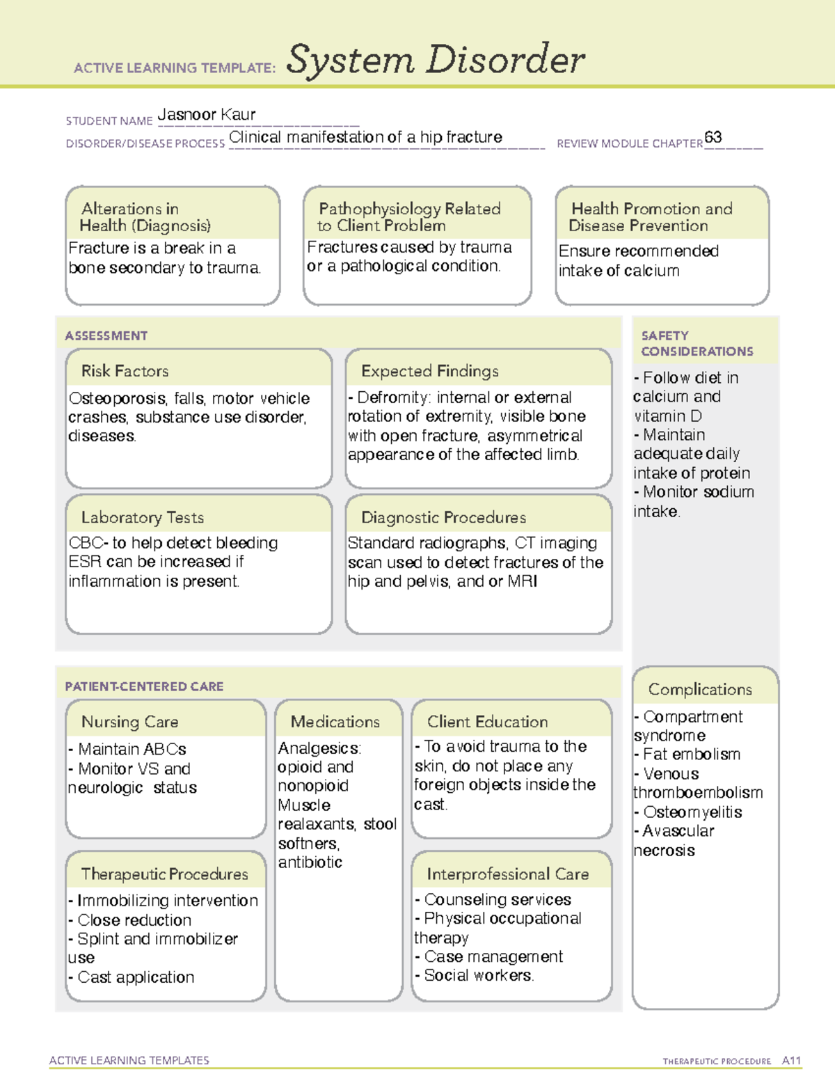 Findngs hip fracture - ACTIVE LEARNING TEMPLATES THERAPEUTIC PROCEDURE ...
