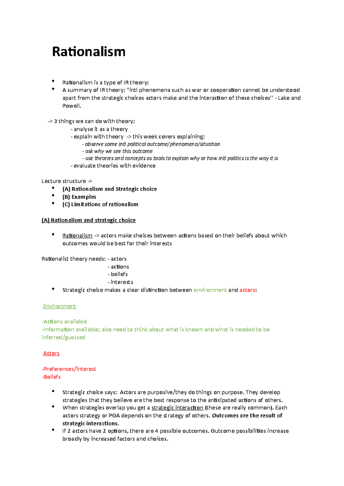 An introduction to Rationalism and strategic choice including examples ...