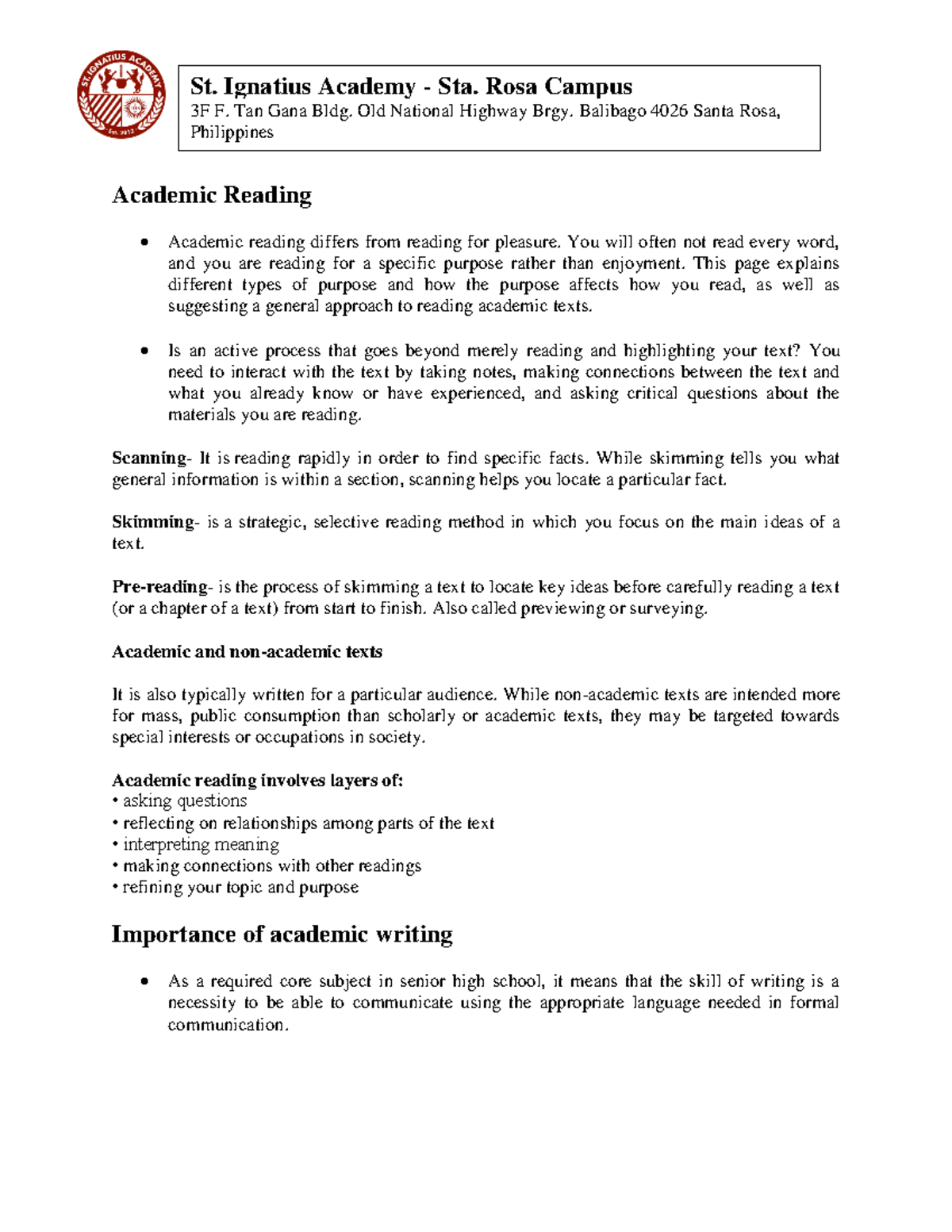 EAPP- Module-2- Handouts - Academic Reading Academic reading differs ...