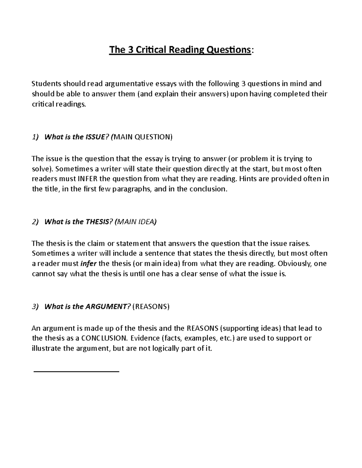 How to Read a Critical Essay - The 3 Critical Reading Questions ...