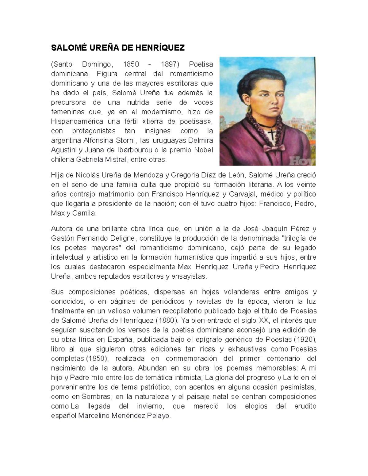 Salomé Ureña DE Henríquez - SALOMÉ UREÑA DE HENRÍQUEZ (Santo Domingo ...