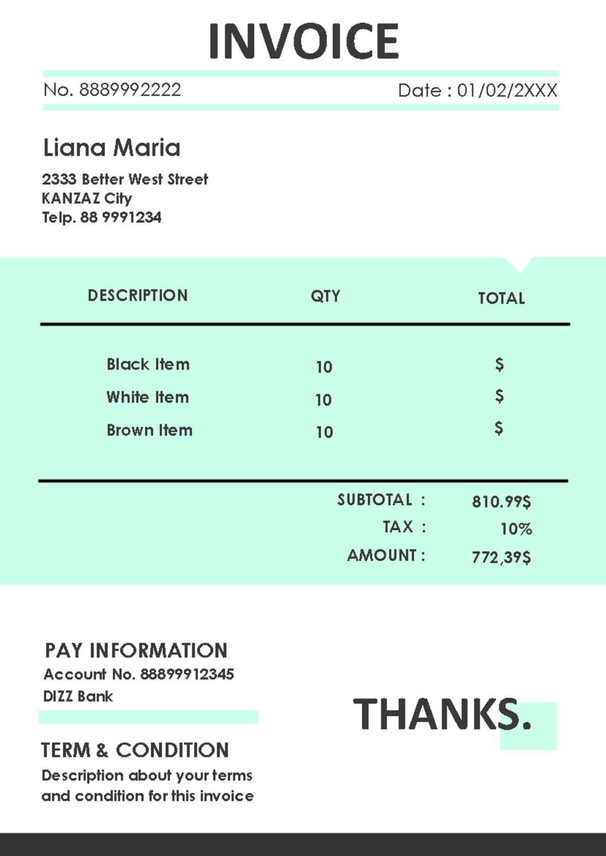 Green Theme Invoice - Bachelor of science in economics - INVOICE PAY INFORMATION 2333 Better ...