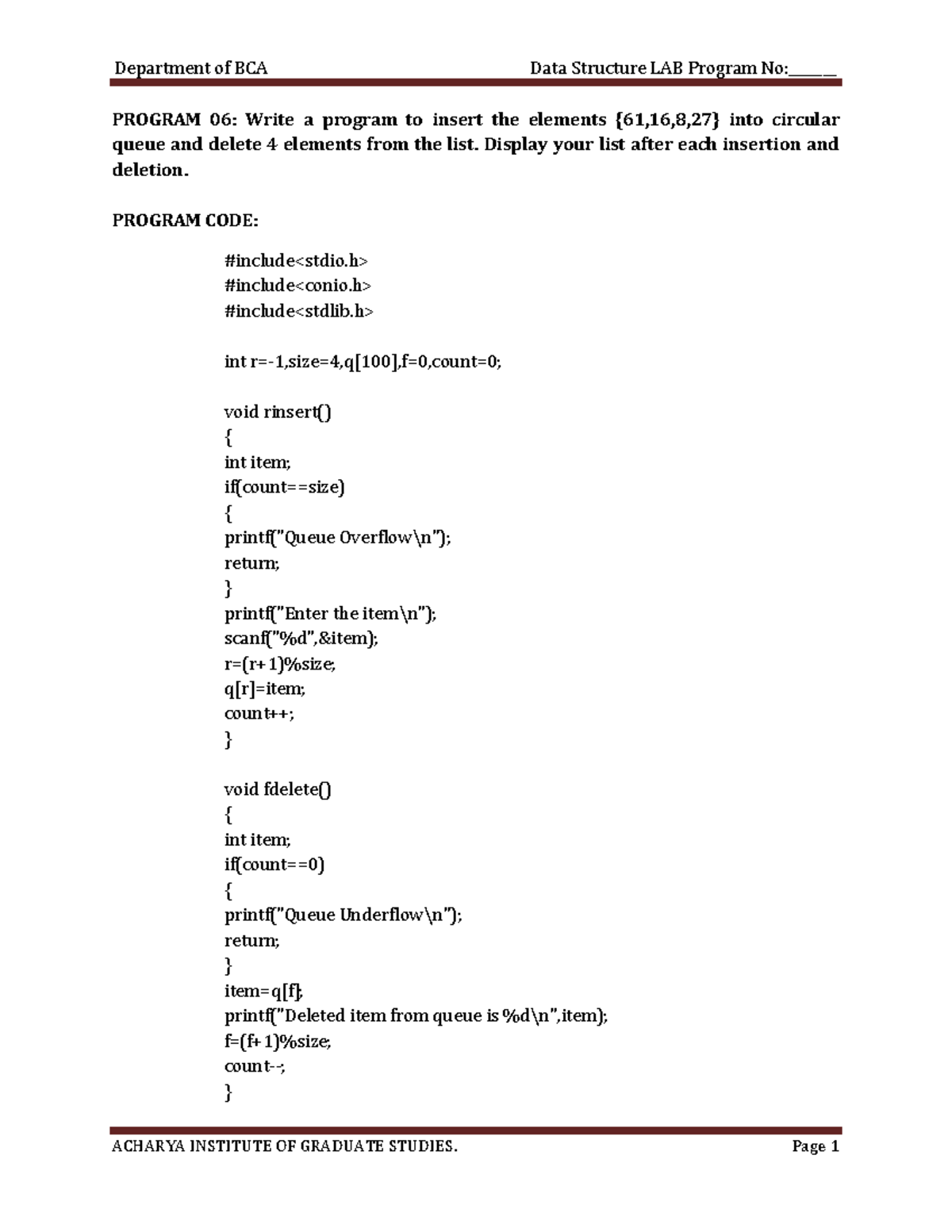 Prog6 - note - Department of BCA Data Structure LAB Program No ...