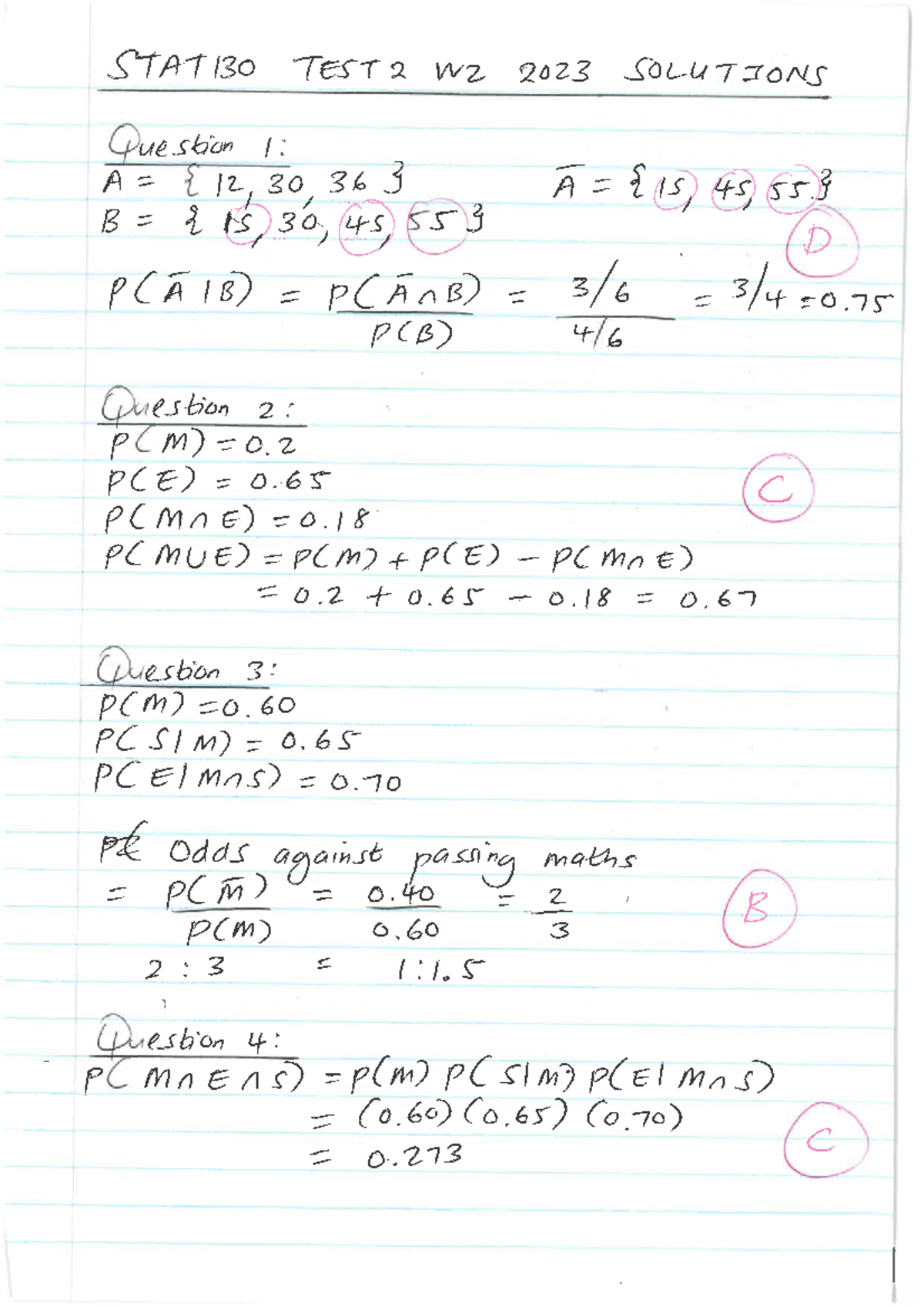 Test 2 Solutions - Practice material for stat130 - STAT130 TEST 2 W2 ...