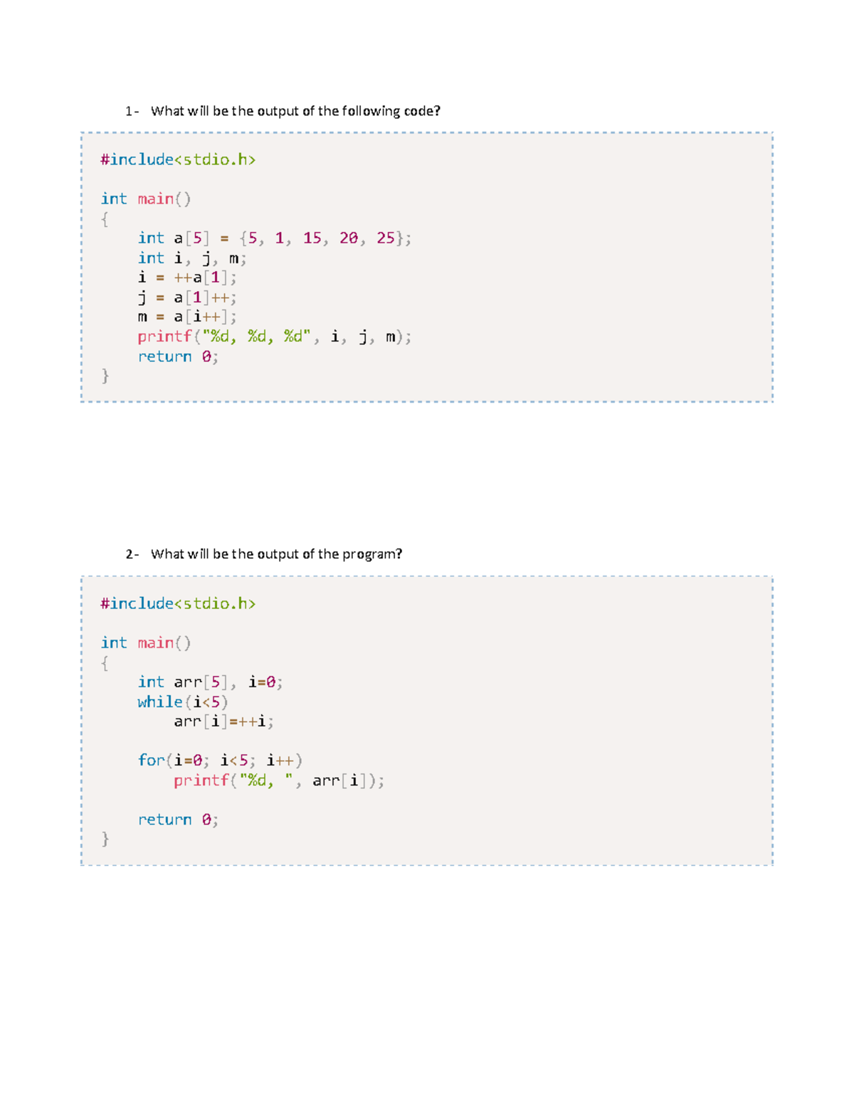 Quiz-October 12th-2023 - 1- What will be the output of the following code? #include int - Studocu