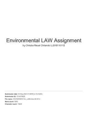 Enviromental Law- Unit 1-6 - UNIVERSITY OF LUSAKA SCHOOL OF LAW L320 ...