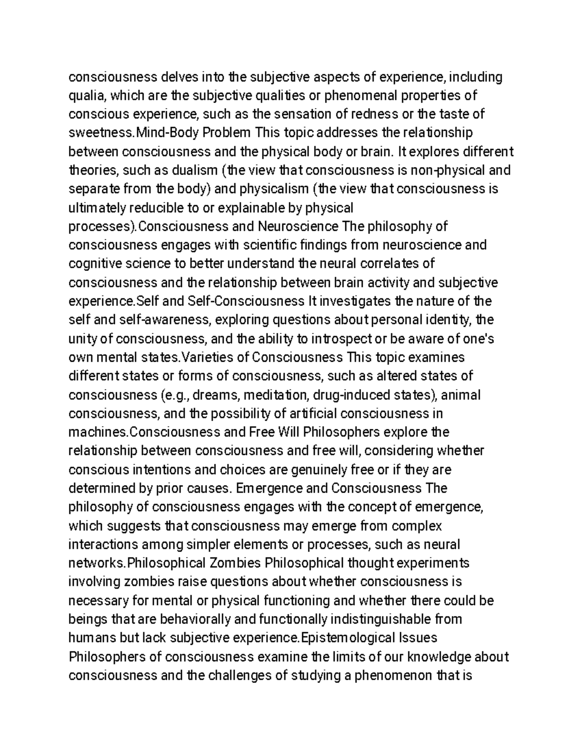 Philosophy-5 - Notes - consciousness delves into the subjective aspects ...