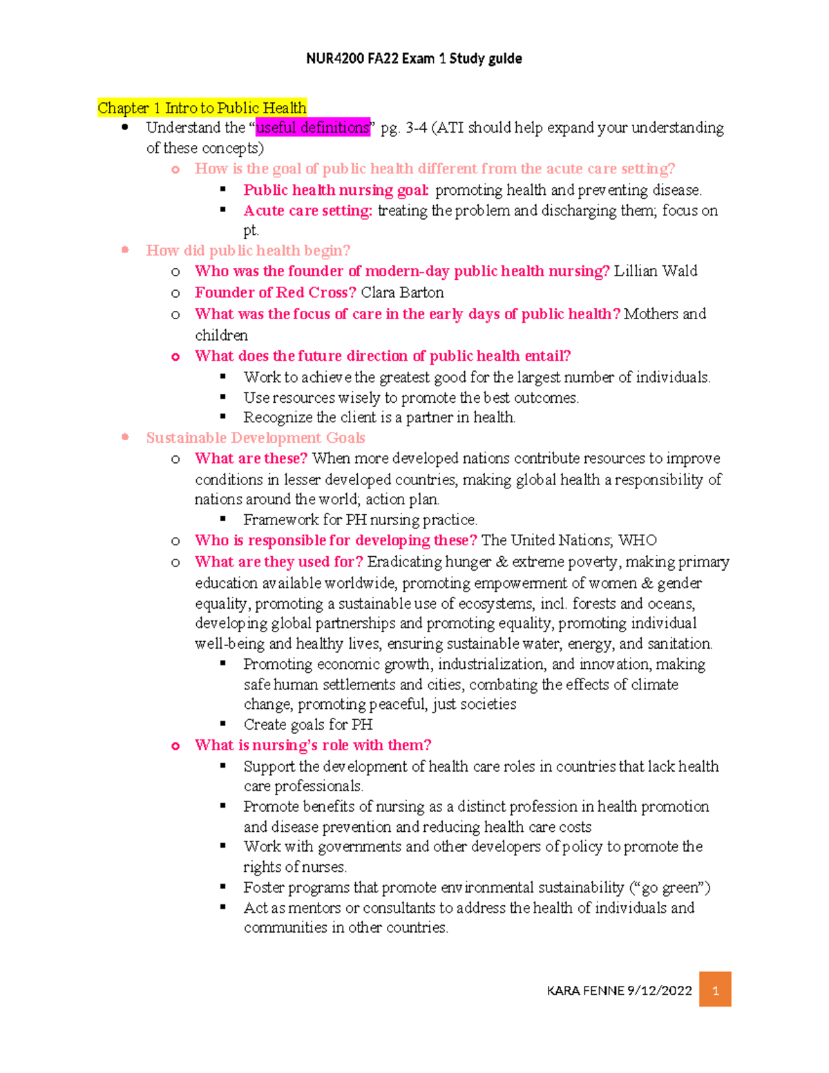 Exam 1 Study Guide - Chapter 1 Intro to Public Health Understand the ...