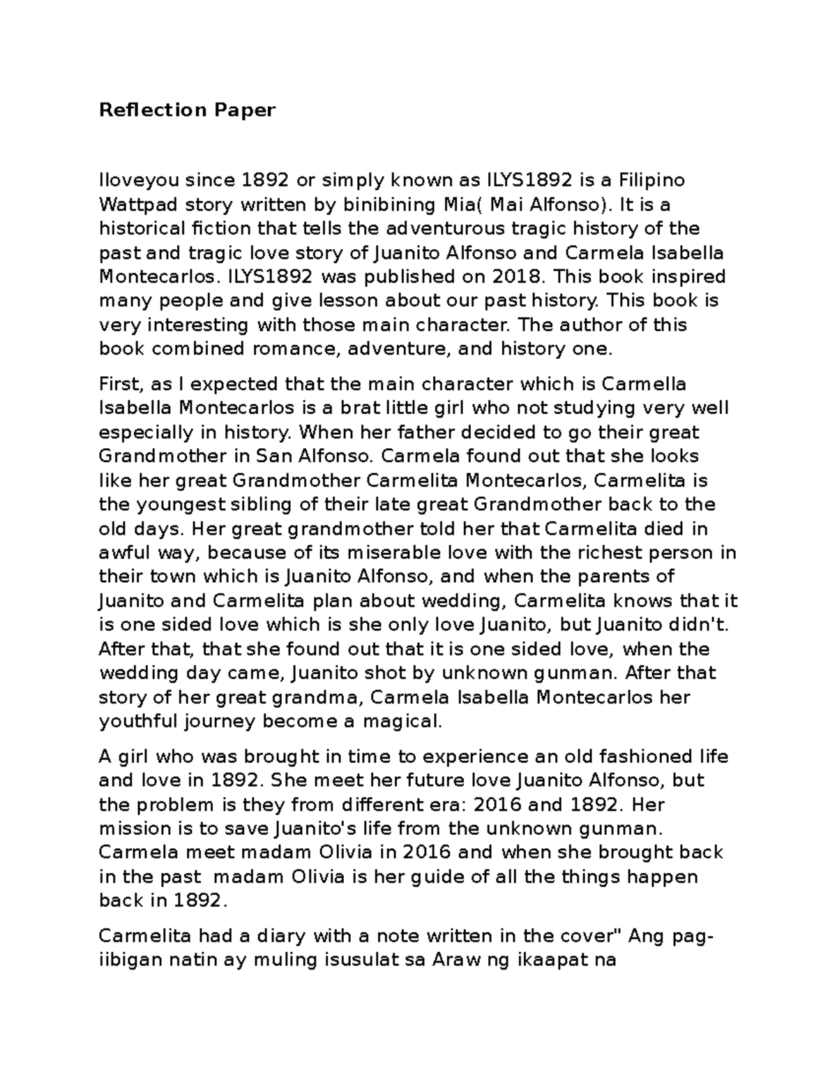 Child and Adolescent Literature - Reflection paper - Reflection Paper ...