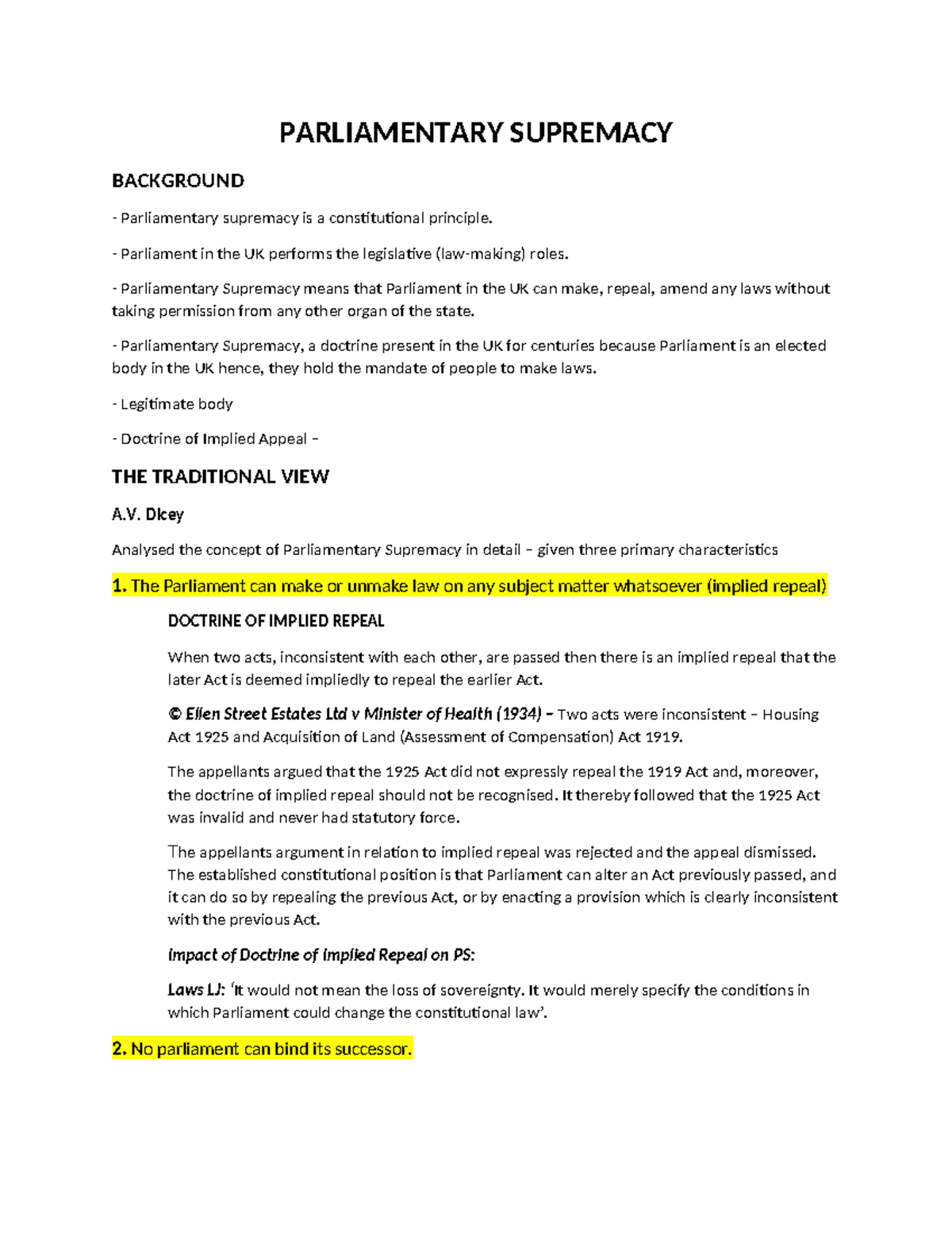 5. Parliamentary Supremacy - PARLIAMENTARY SUPREMACY BACKGROUND ...