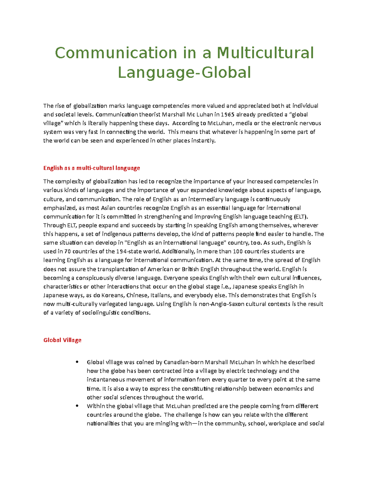 Communication in a Multicultural Language - Communication in a ...