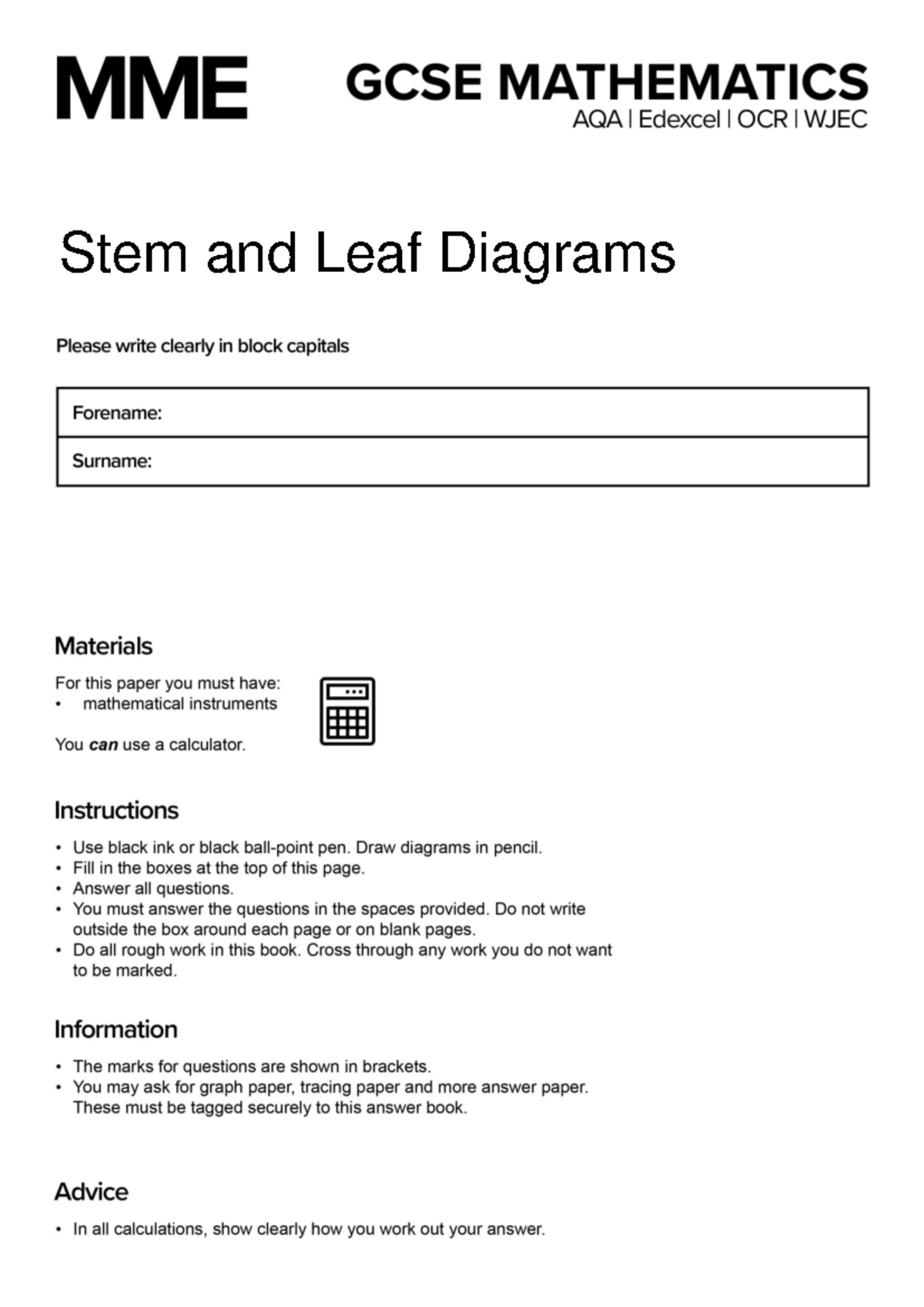 Stem and Leaf Questions MME - Stem and Leaf Diagrams 1 Here are the ...