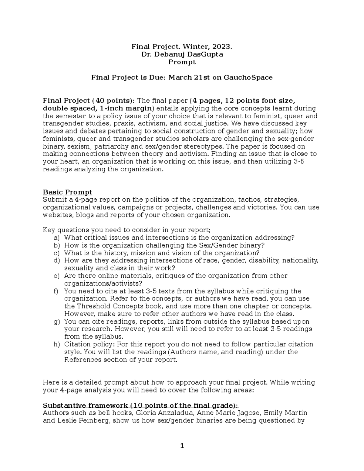 Femst Final Project 23 - Final Project. Winter, 2023. Dr. Debanuj ...