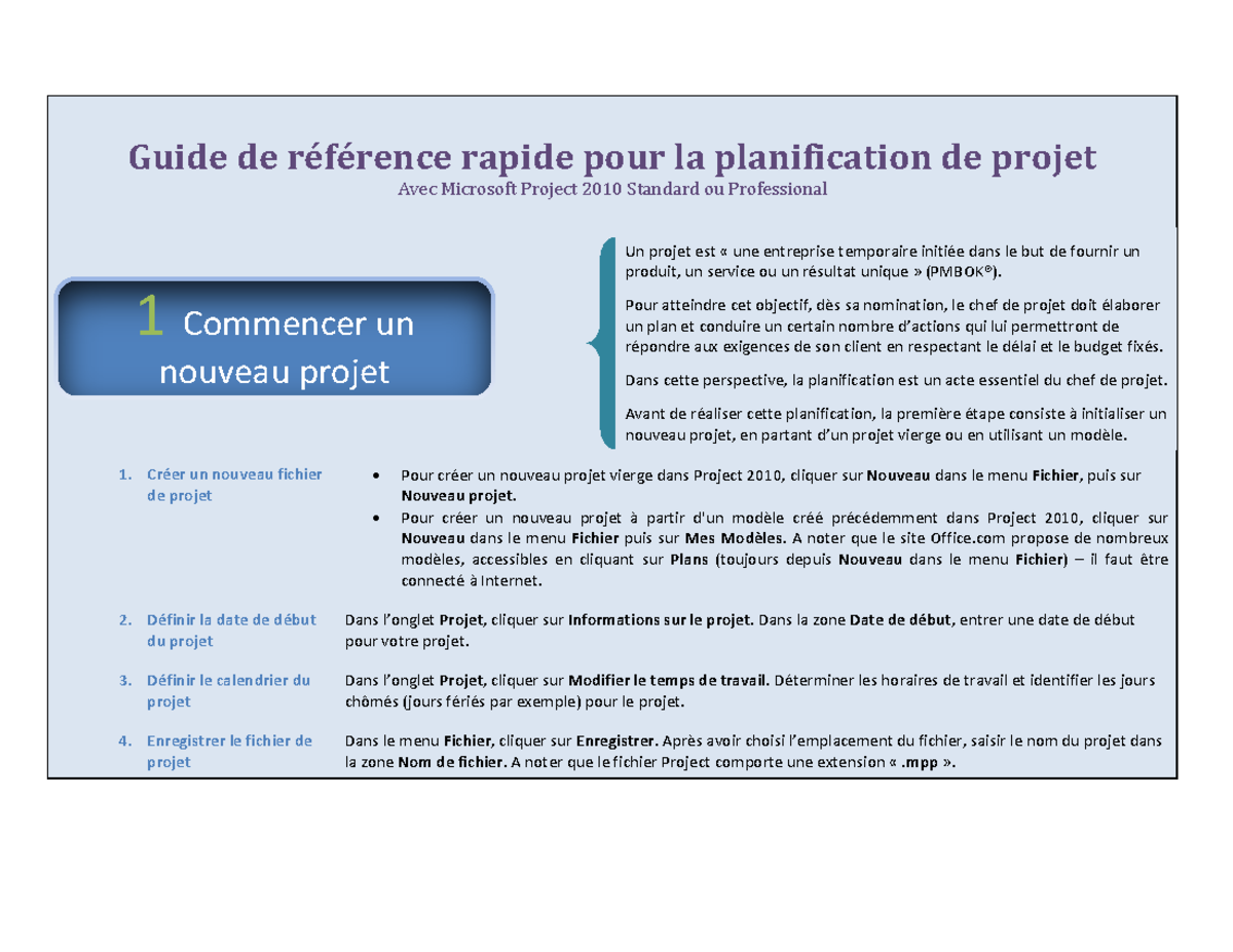 Didacticiel-project-2010 - Guide de référence rapide pour la ...