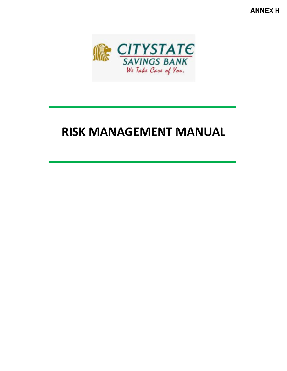 Annex H-Risk Management Manual - RISK MANAGEMENT MANUAL ANNEX H RISK ...