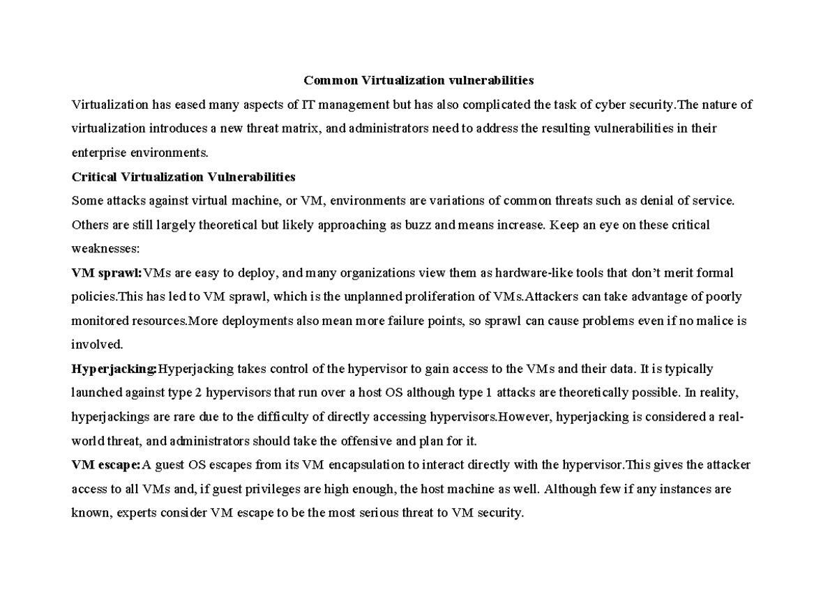 Common Virtualization vulnerabilities - Common Virtualization ...