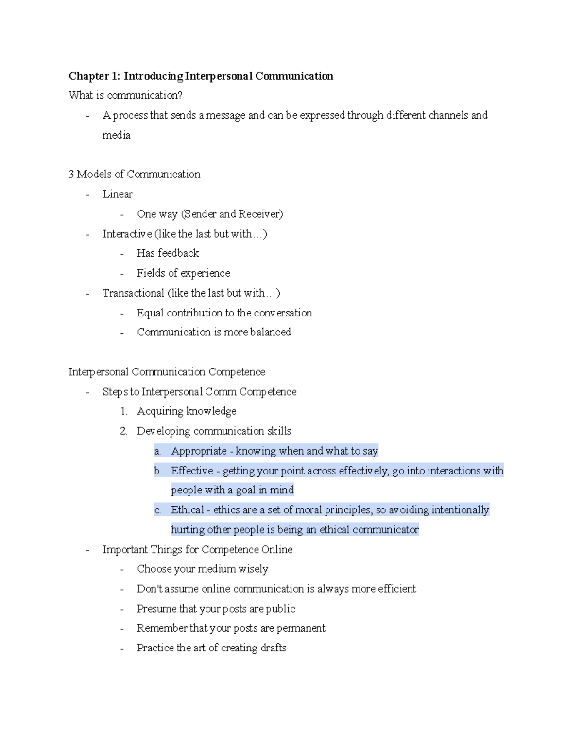 COMM1500 Lecture Notes - Chapter 1: Introducing Interpersonal ...