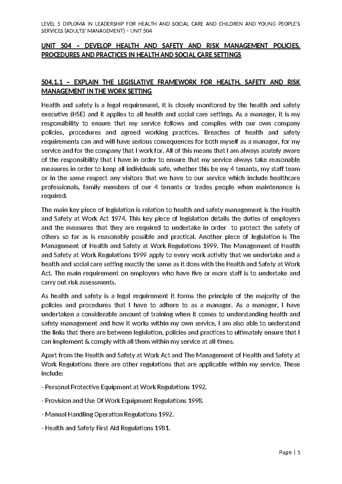 UNIT 504 - L5 Health and Social Care Assignment - SERVICES (ADULTS ...