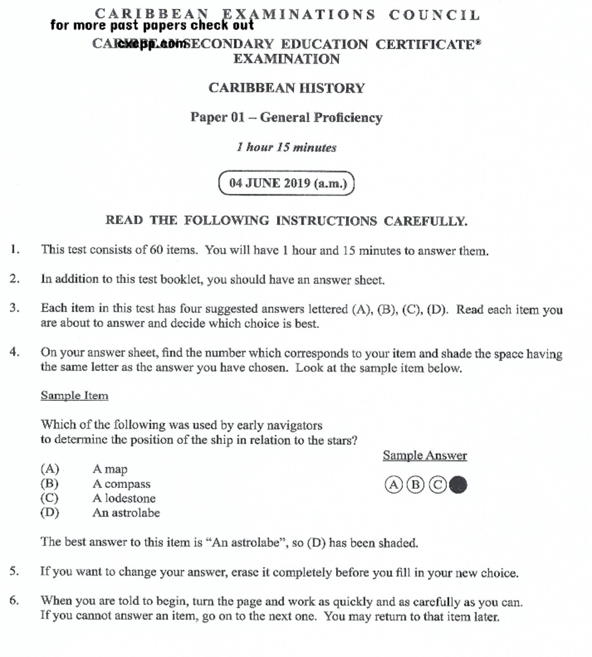 2019 Jun CSEC History P1-11786 - CARIBBEAN EXAMINATIONS COUNCIL for ...