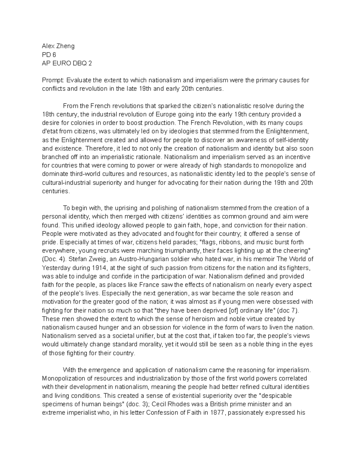 Alex Zheng - DBQ2 - Yea so it’s like thay - Alex Zheng PD 6 AP EURO DBQ ...