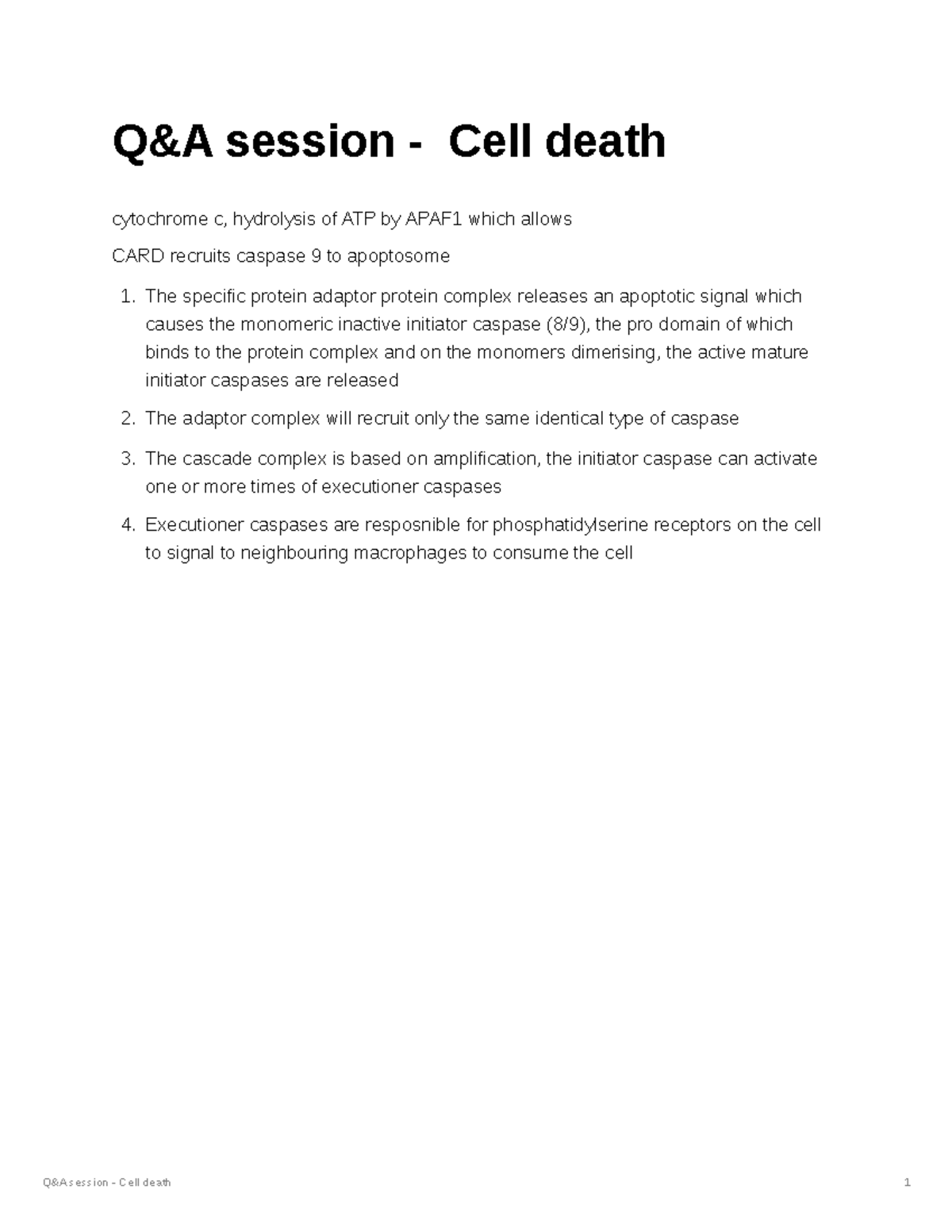 Q&A session Cell death - Summary Cells & Tissues in Human Disease - Q&A ...