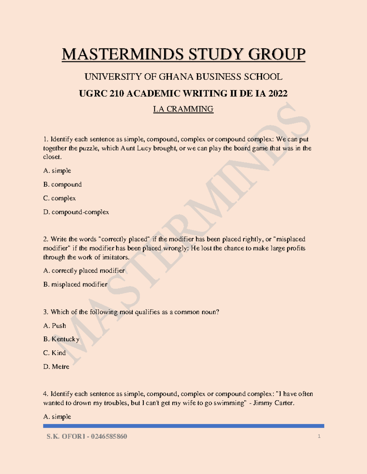 Masterminds ACA II I.A Cramming - S.K. Ofori - MASTERMINDS STUDY GROUP ...