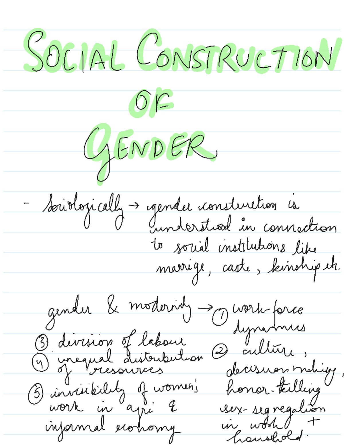 Notes gender - SOCIAL CONSTRUCTION or GENDER Aniologically gender ...