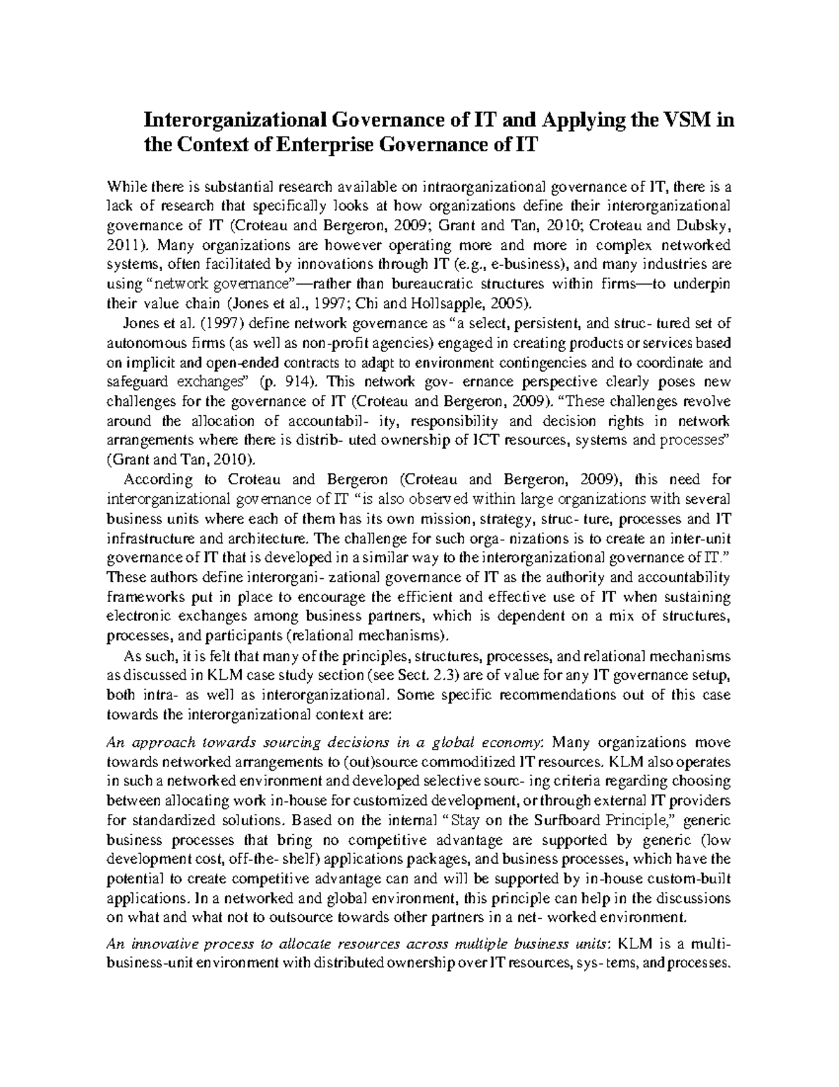 Interorganizational Governance Of It And Applying The Vsm In The Context Of Enterprise