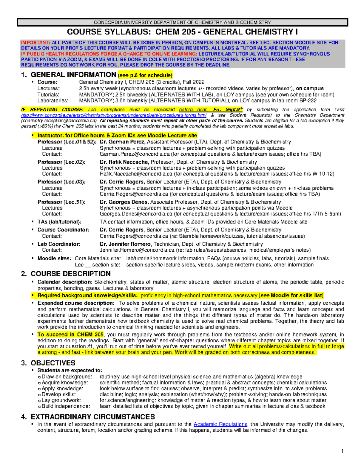 Chem205-syllabus F2022-in-person - COURSE SYLLABUS: CHEM 205 - GENERAL ...