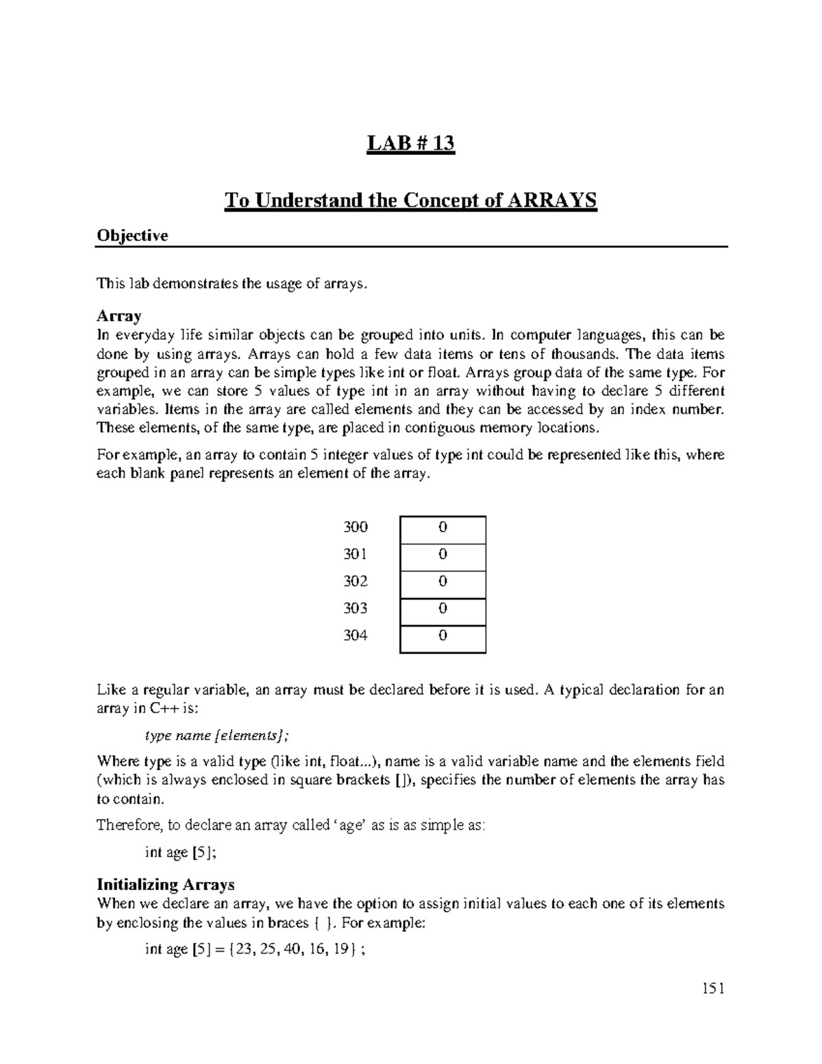 Itc Lab 13 Itc Lab Lab 13 To Understand The Concept Of Arrays