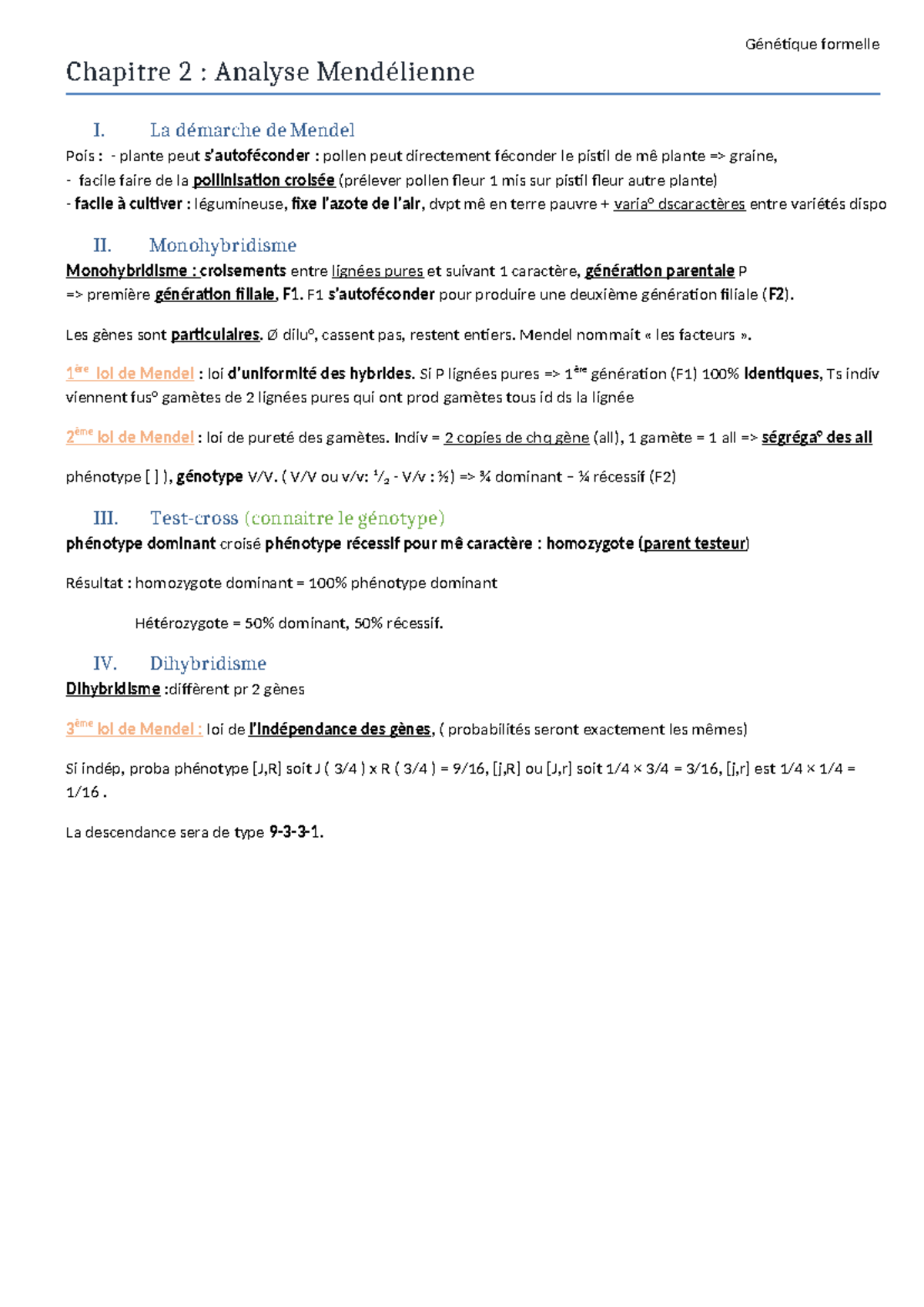 Chapitre 2 -poly- Analyse Mendélienne - Génétique formelle Chapitre 2 ...