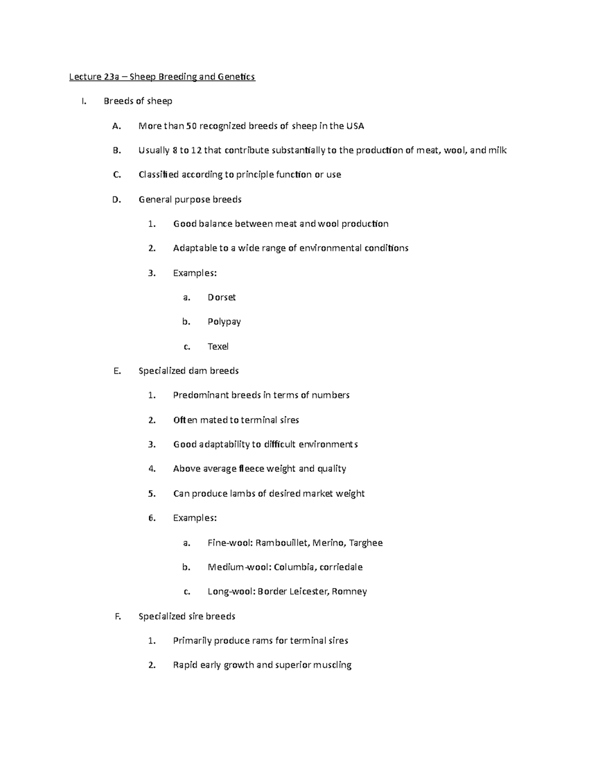 Lecture 23 - Sheep Breeding and Genetics - Breeds of sheep A. More than ...