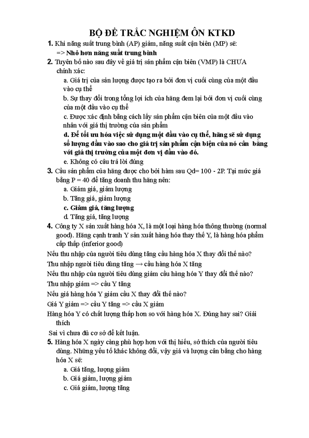 đáp án TN Kinh tế kinh doanh b2 - BỘ ĐỀ TRẮC NGHIỆM ÔN KTKD Khi năng ...