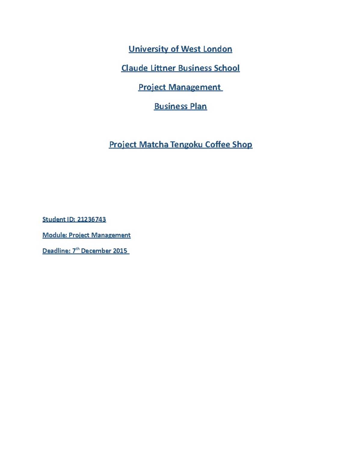 Project Management coffee shop Autosaved - University of West London ...