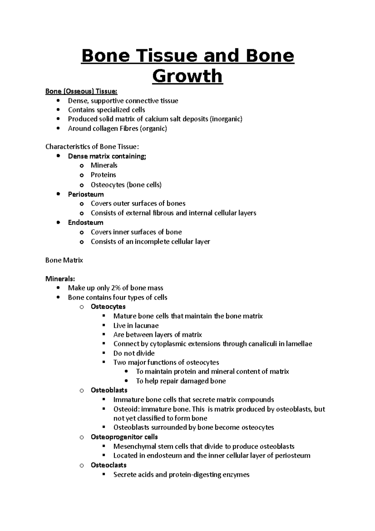Bone Tissue and Bone Growth - Bone Tissue and Bone Growth Bone (Osseous ...