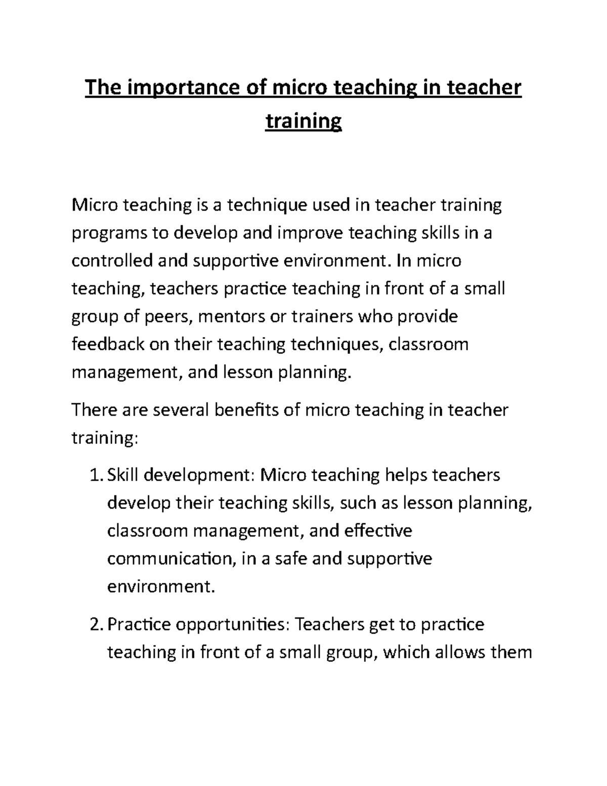 The importance of micro teaching in teacher training - The importance ...