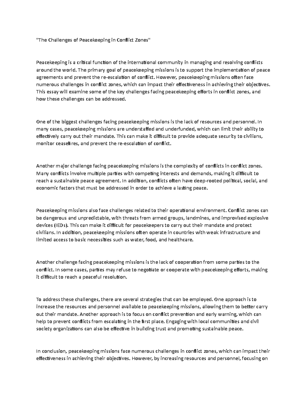 The Challenges of Peacekeeping in Conflict Zones - "The Challenges of ...