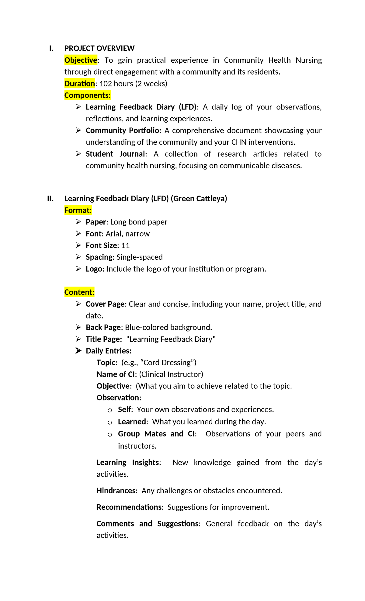 CHN Project Guide - CHN very detailed - I. PROJECT OVERVIEW Objective ...