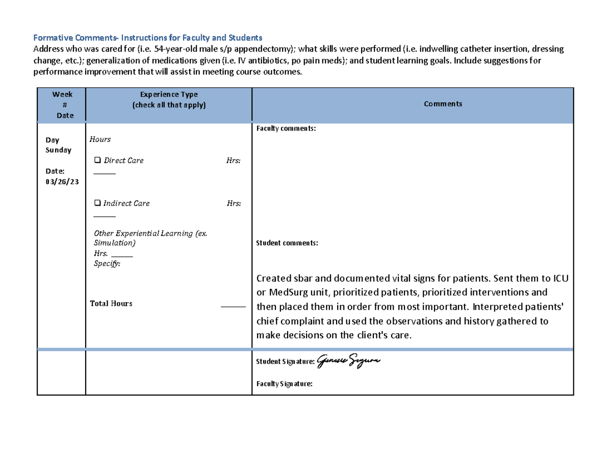 Daily Clinical Documentation Virtual sim - Formative Comments ...