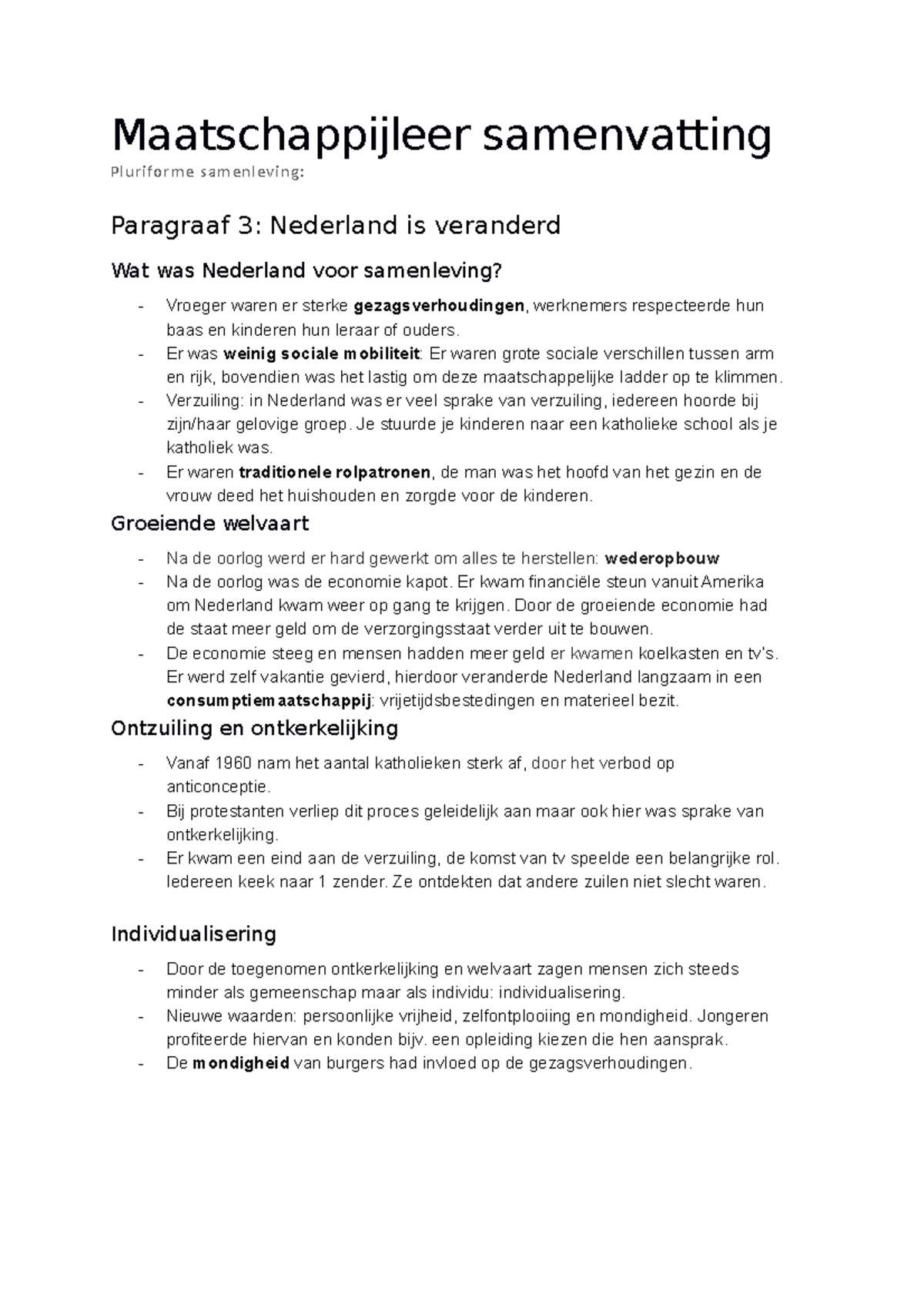 Pluriforme samenleving - Maatschappijleer samenvatting Pluriforme ...