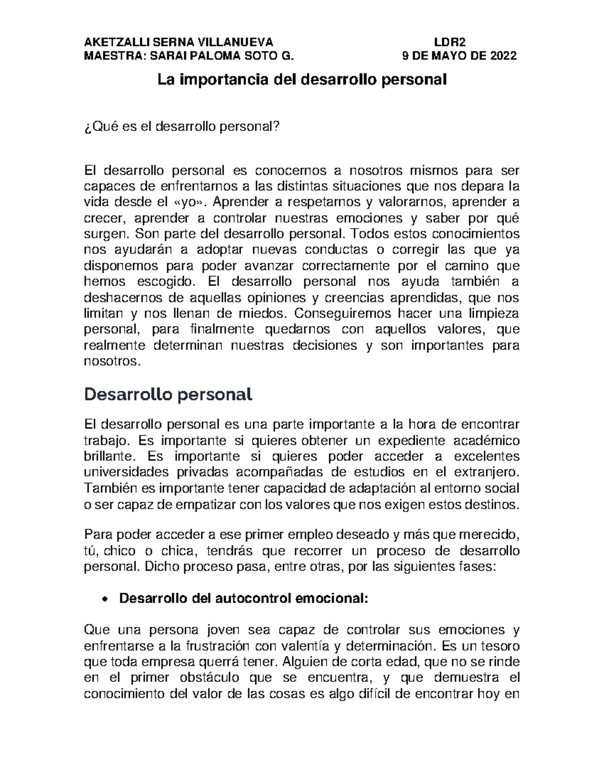 La importancia del desarrollo personal - AKETZALLI SERNA VILLANUEVA LDR ...